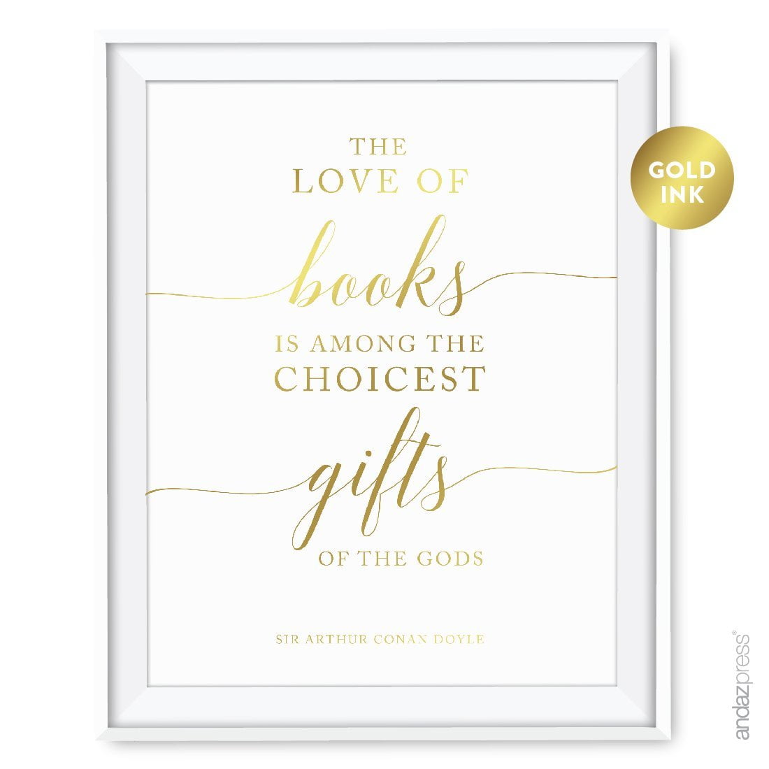 Gold Library Wall Art, The love of books is among..., Sir Arthur Conan ...