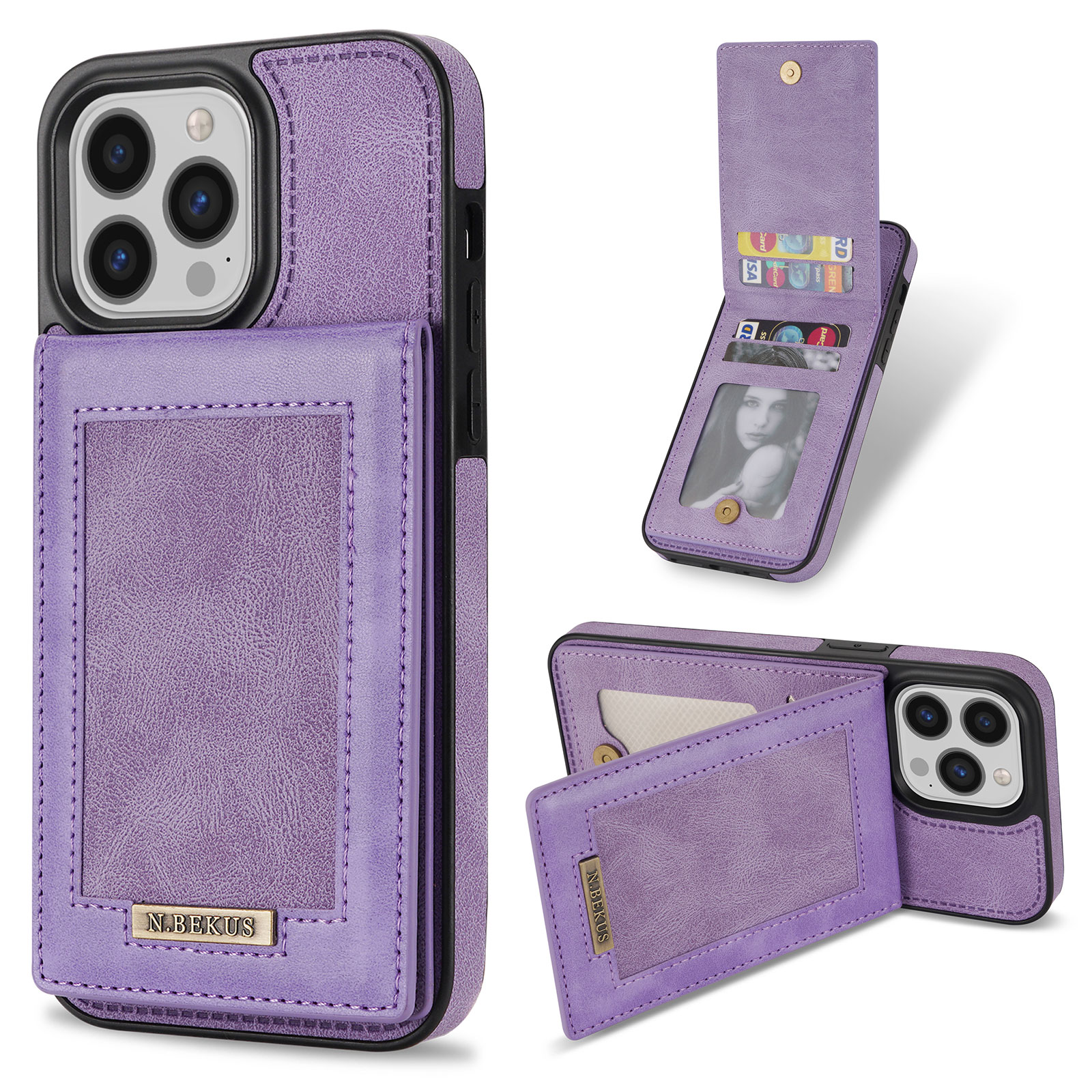 for iPhone 14 Pro Wallet Case, Durable Magnetic Back Flip PU Leather ...