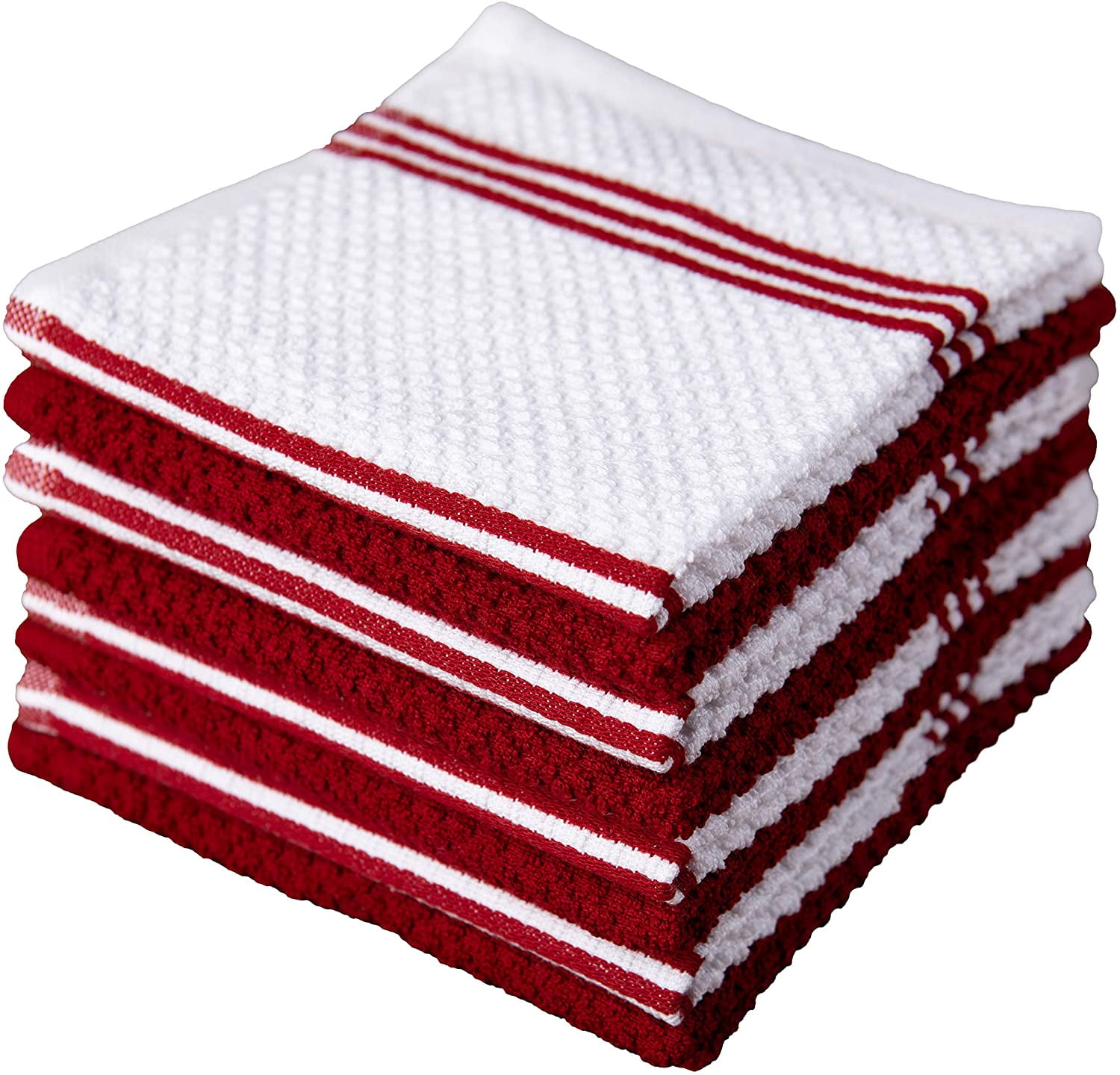 Cotton Terry Kitchen Dishcloth, 8 Pack, 12 in x 12 in, Red Stripe ...