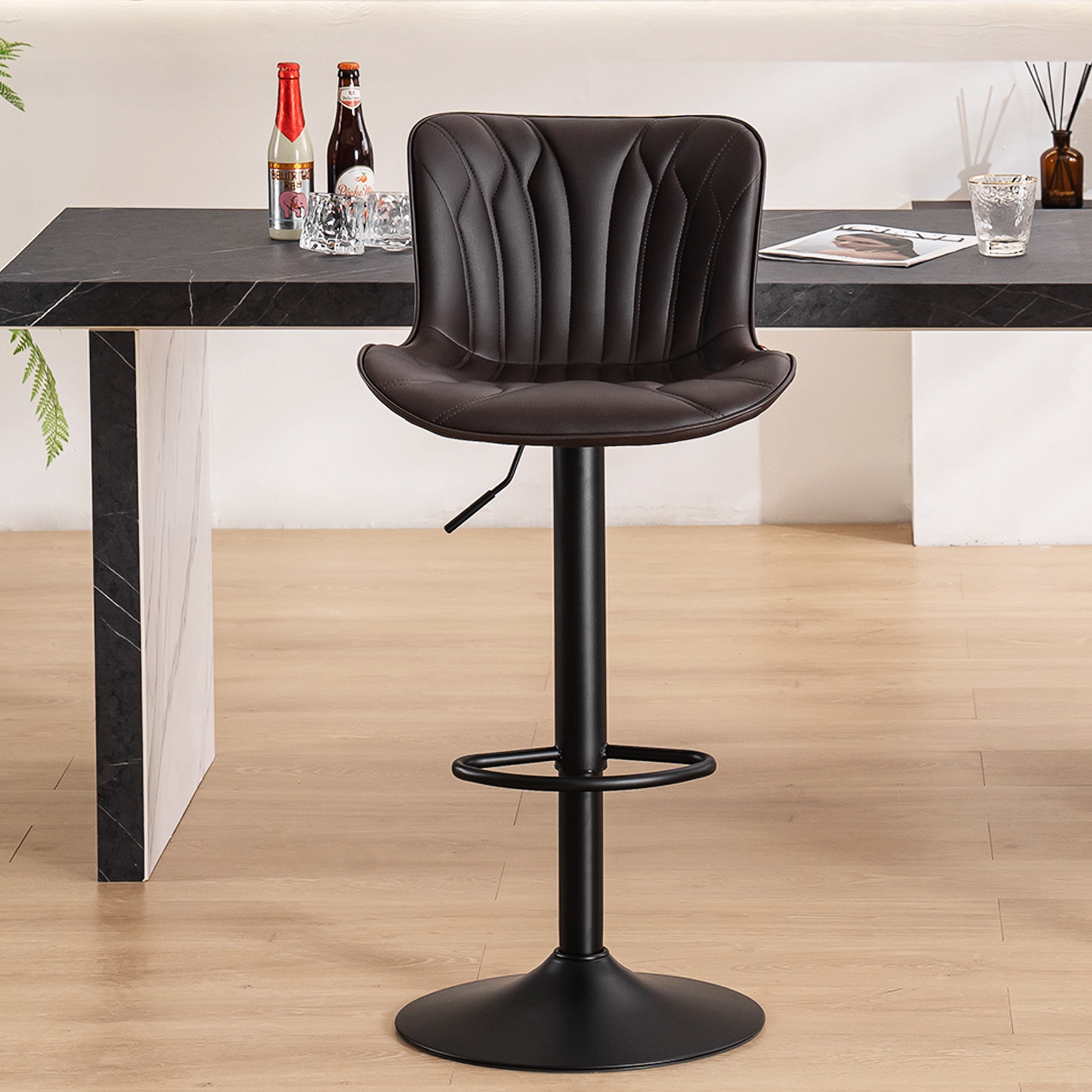 Kidol & Shellder Brown Bar Stools 1 Pcs Soft Swivel Leather High ...