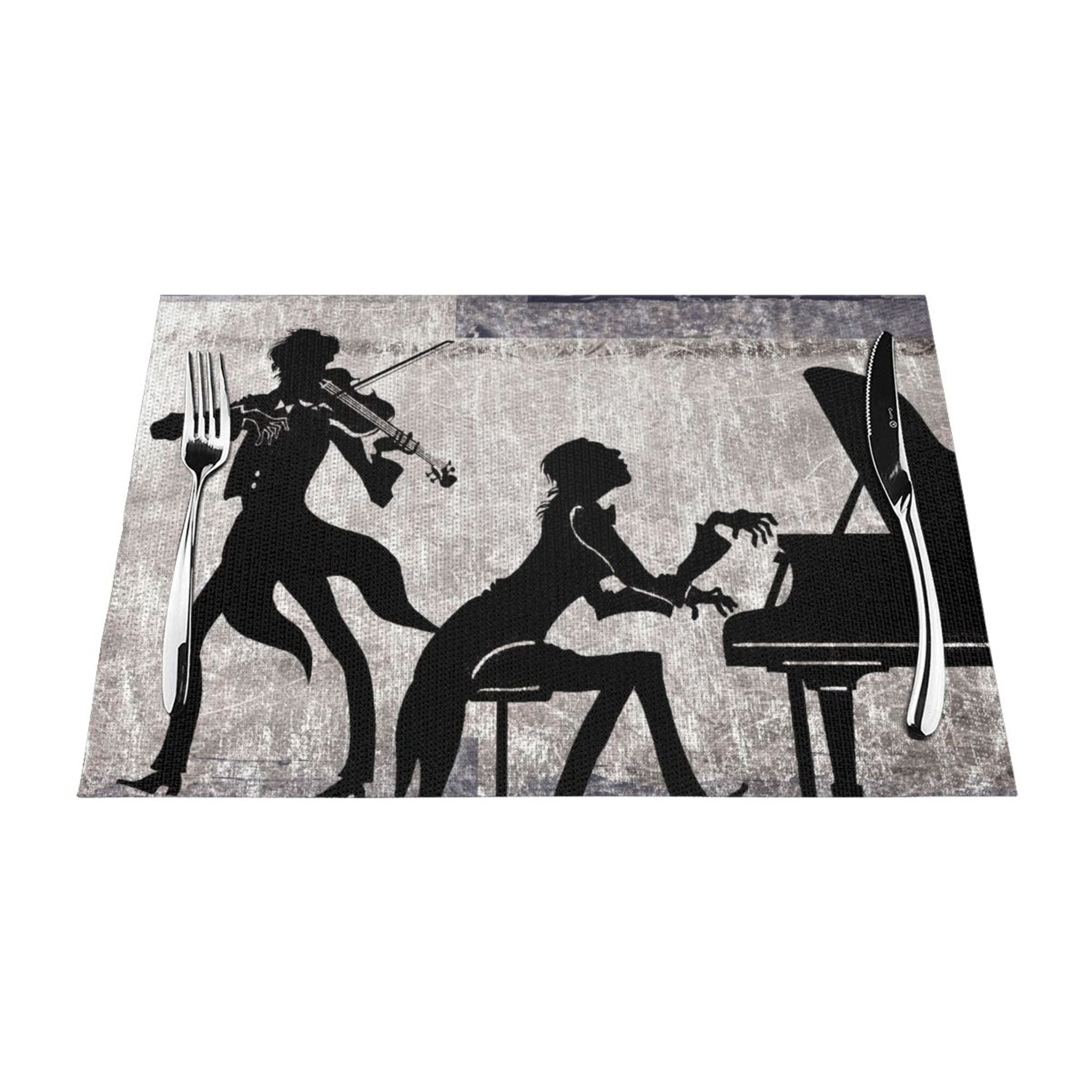 XMXY Woven Placemats Set of 6 PCS, Classical Collage Violin Piano Table ...