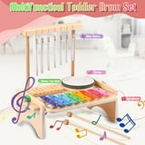 Dcenta Toddler Drum Set, 6 in 1 Montessori Wooden Musical Instruments ...
