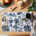 Blue Flowers Cotton Linen Placemats Set of 8, Tropical Plant Leaf Palm ...