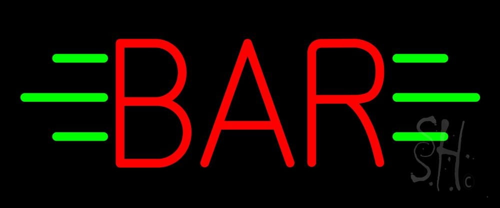 Red Bar With Green Lines LED Neon Sign 10 x 24 - inches, Clear Edge Cut ...
