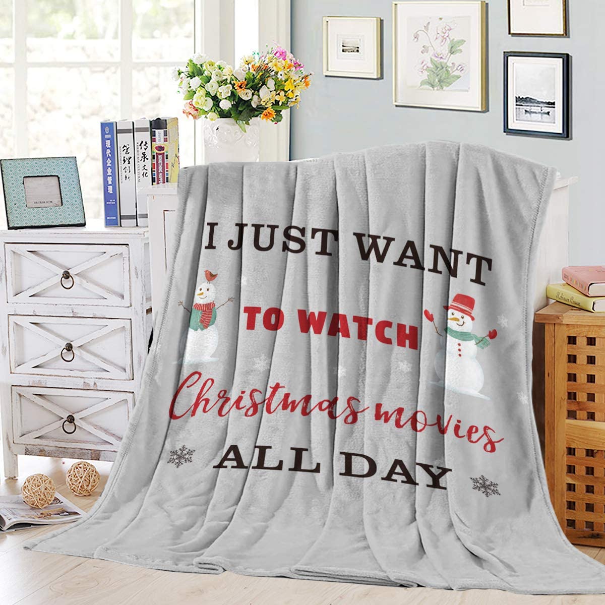 SPXUBZ I Just Want to Watch Christmas Movie All Day snowman Throw ...