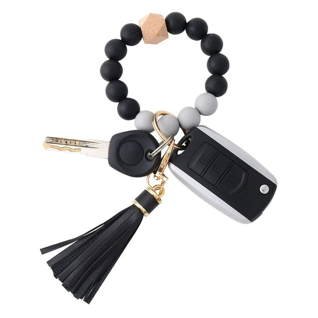Emlimny Silicone Beaded Bracelet Keychain Wristlet Key Ring Bangle ...