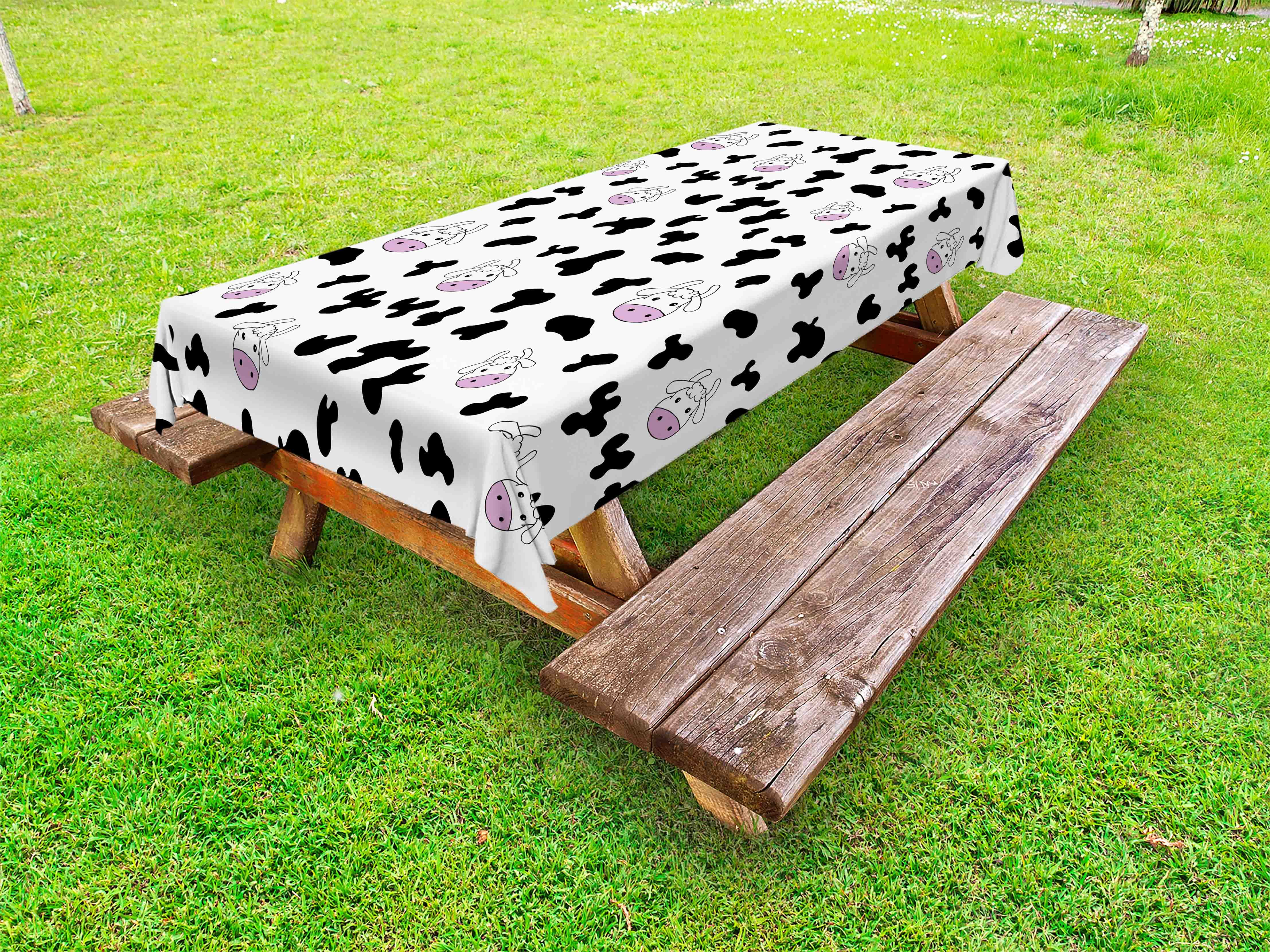 Cow Print Outdoor Tablecloth, Animal Cow Hide Pattern Doodle Cartoon ...