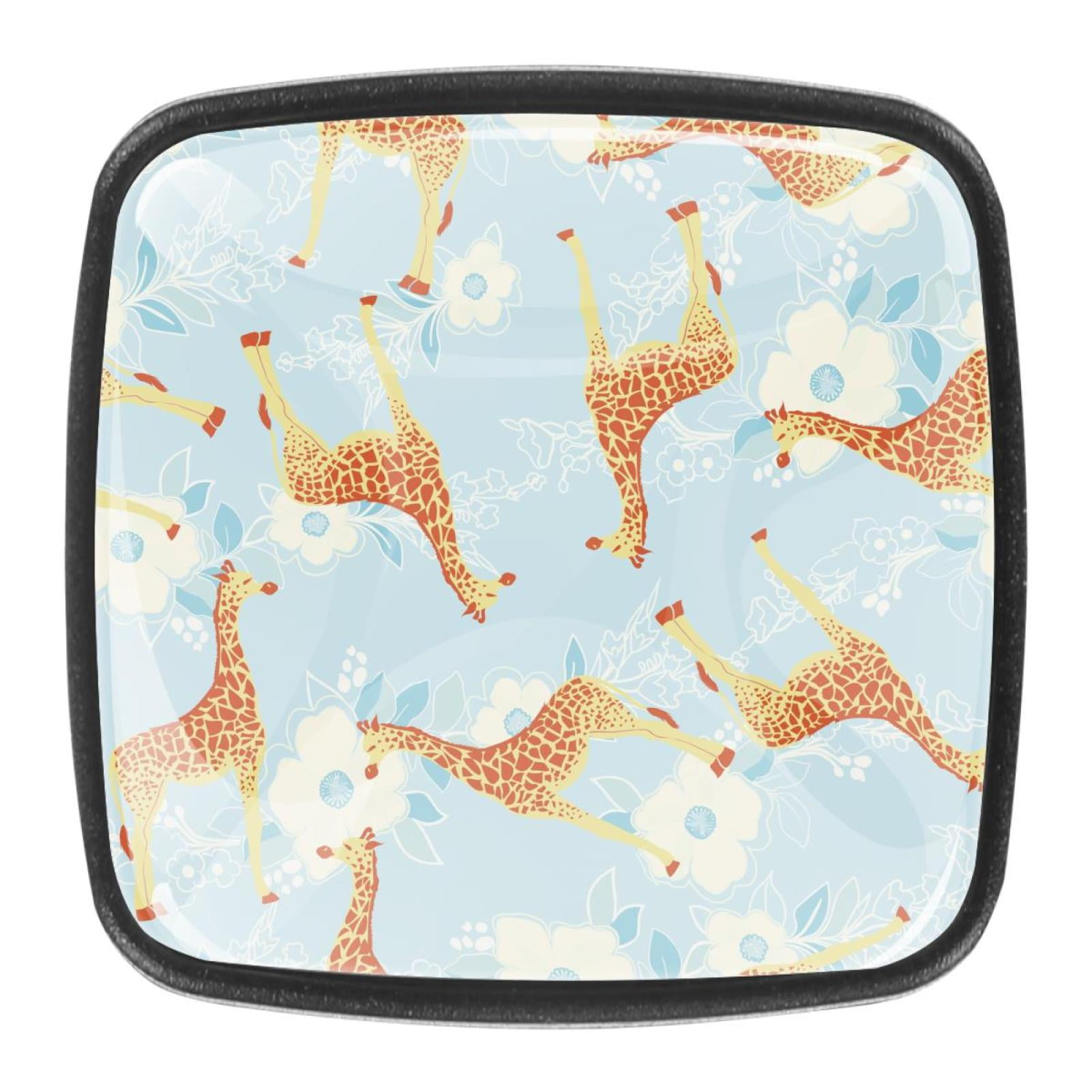 4 Pcs Square Cabinet Handle Cupboard Knob Drawer Pulls Handle Giraffe Pattern Drawer Knobs with ...