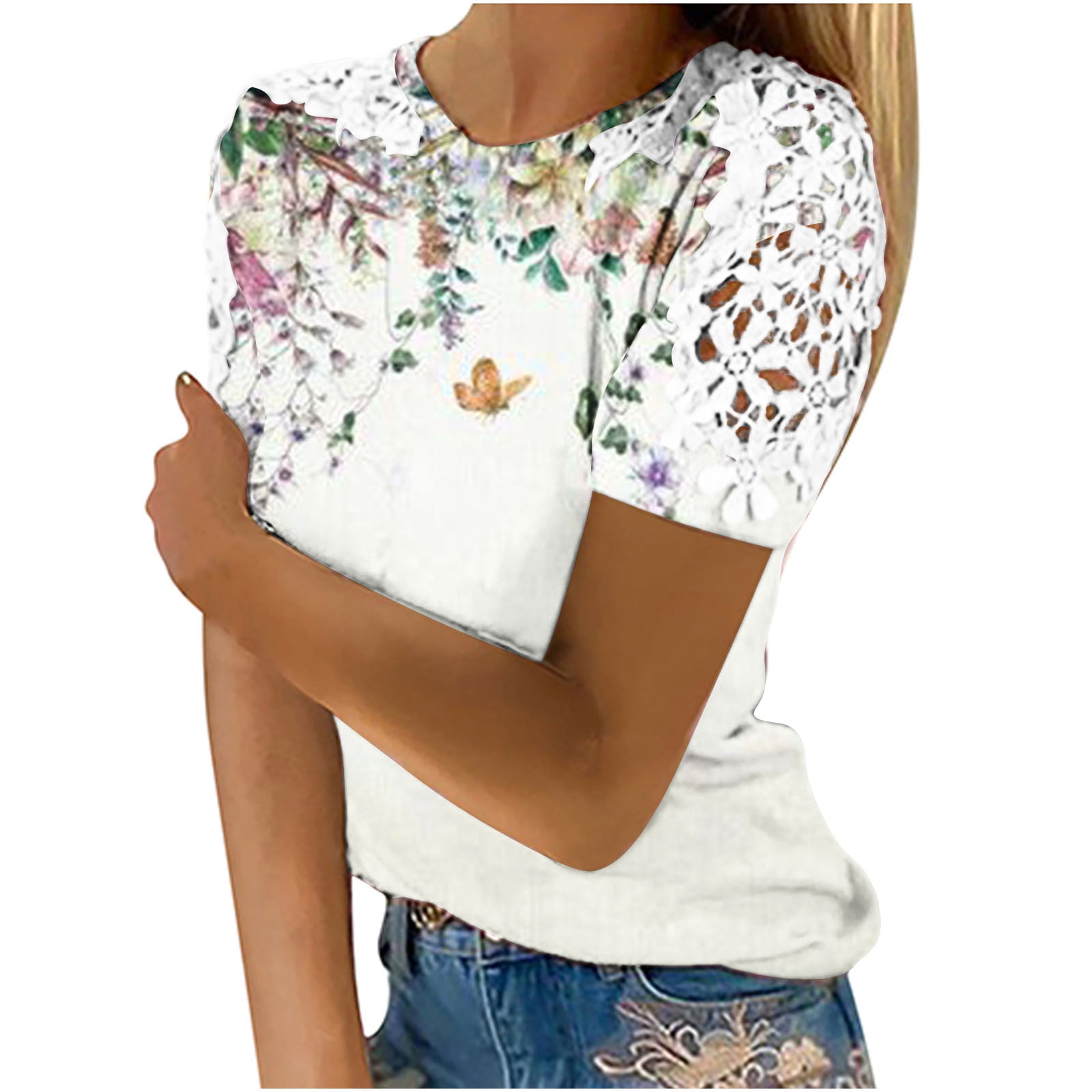 Click here for Birdeem Women Printing Round-Neck Lace Hollow Out... prices