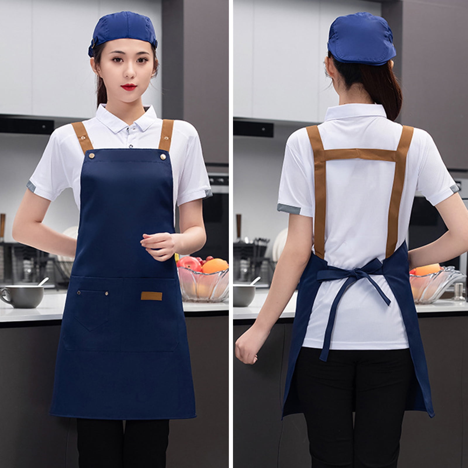 Ruanlalo Kitchen Apron,Kitchen Apron Adjustable Waterproof with Pockets ...