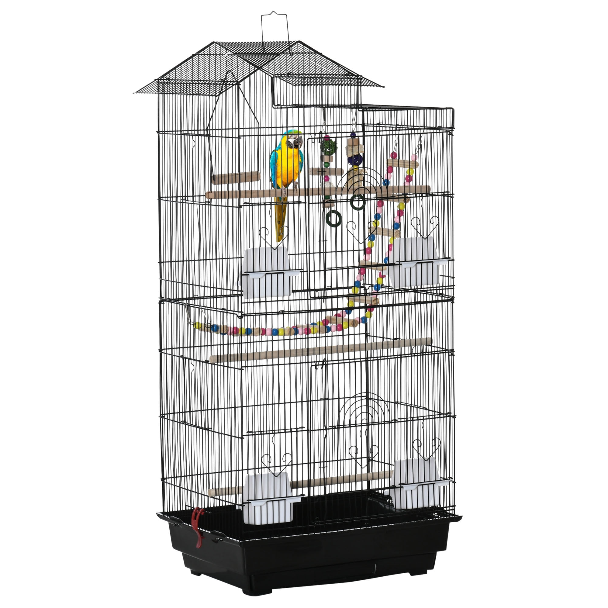 PawHut 39" Bird Cage for Budgie, Cockatiel, Conure, Small Birds, Black ...