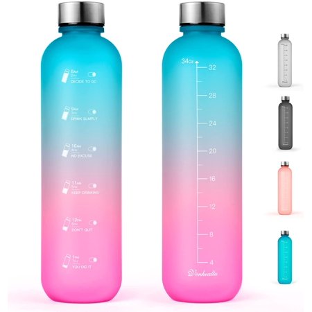 Water Bottle with Time Markings: 32 oz (1 Liter) Motivational Reusable ...
