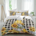 4 Piece Duvet Cover Set Queen, Yellow Sunflower Bee Gnome Watercolor ...
