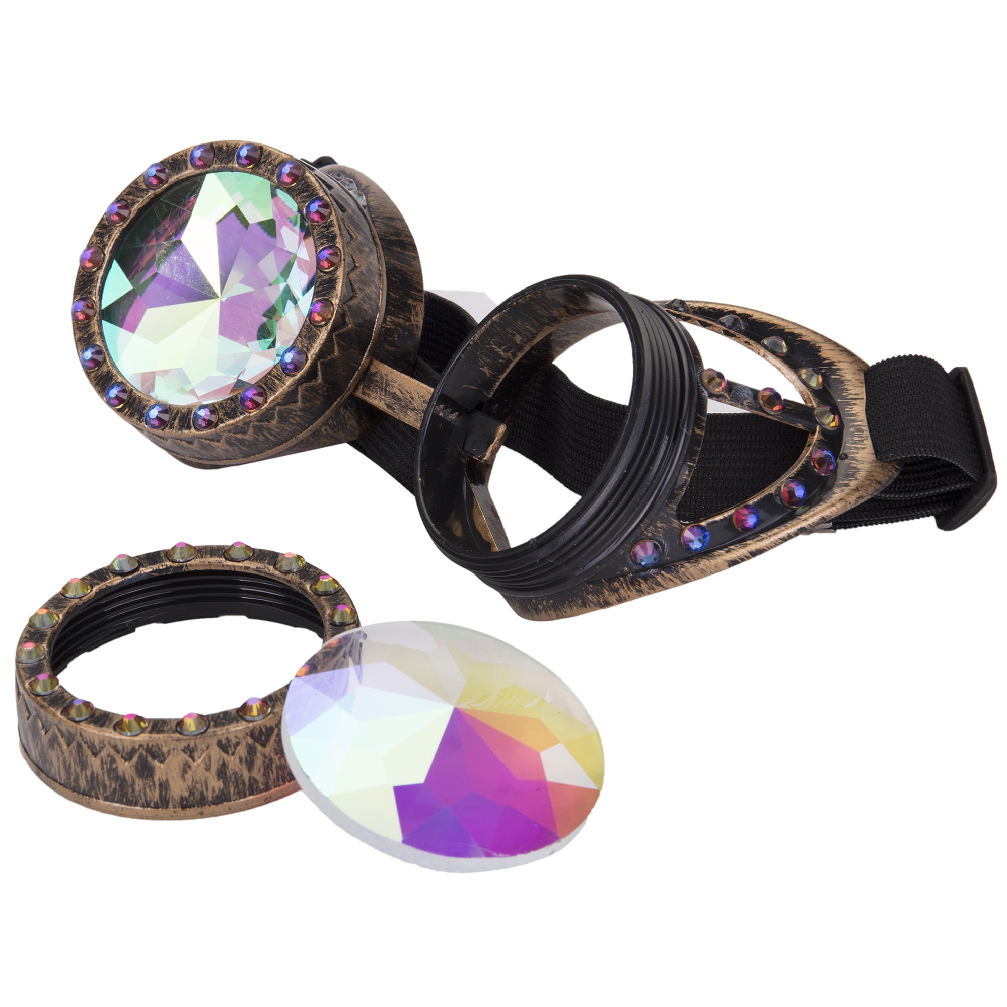 SAYFUT Vintage Steampunk Goggles Kaleidoscope Rainbow Rave Glasses with ...