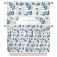 Blue Gray Swag Valance and Tier Set of 3, Eucalyptus Leaves White ...