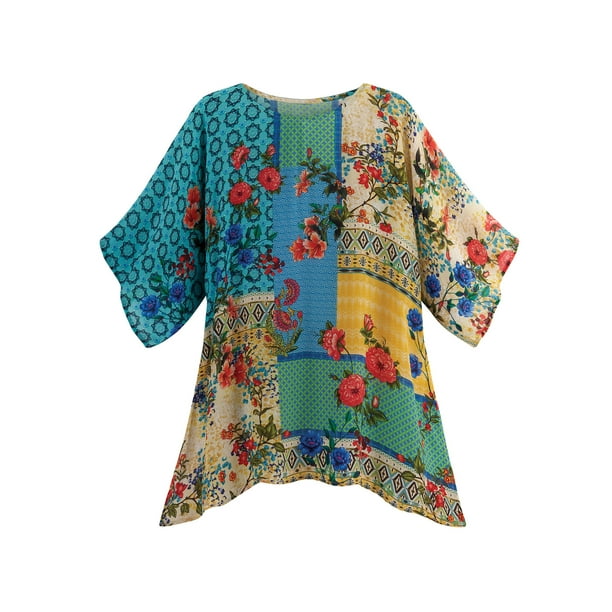 SHANA APPAREL Women's Floral Tunic Top, Mixed Floral Prints in Bright ...
