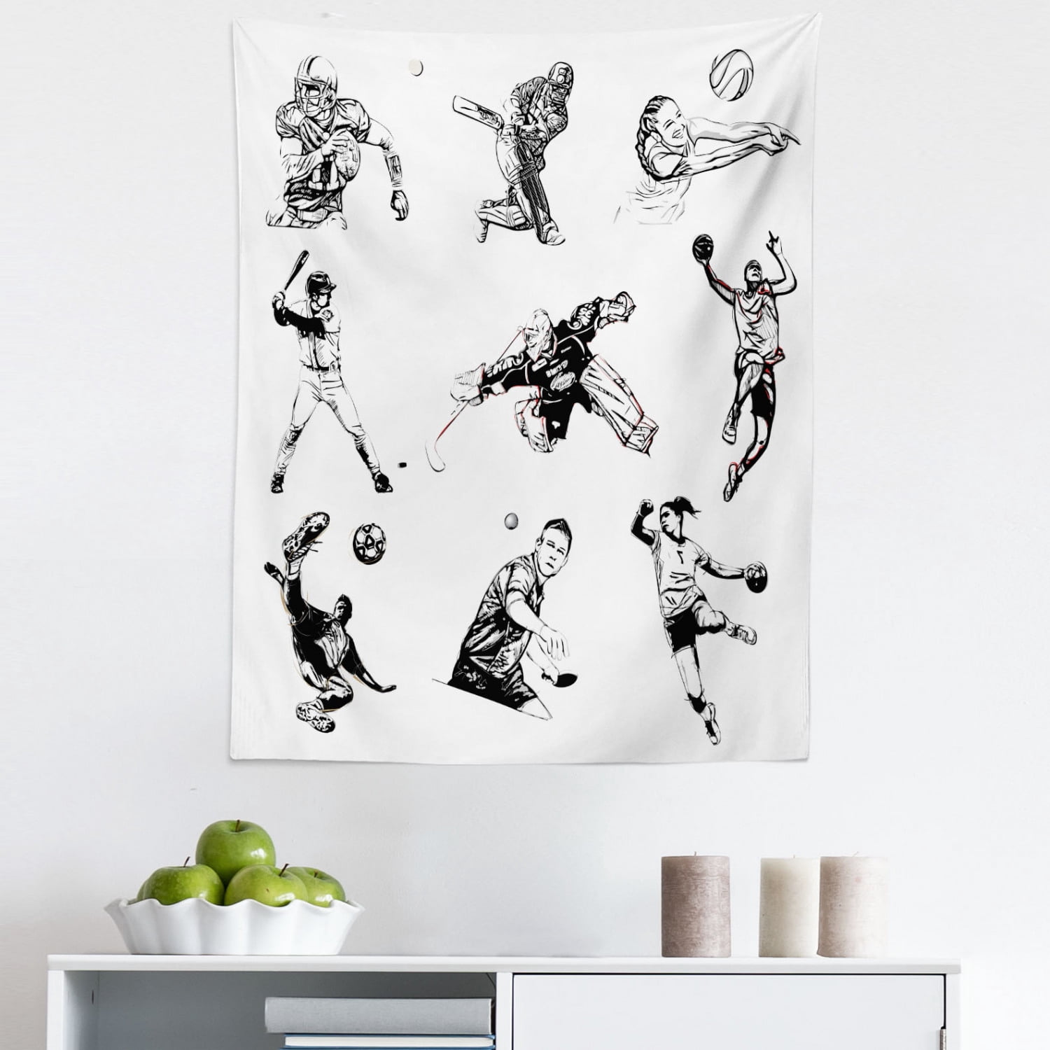 Black White Tapestry, Basketball Football Volleyball Cricket Tennis ...