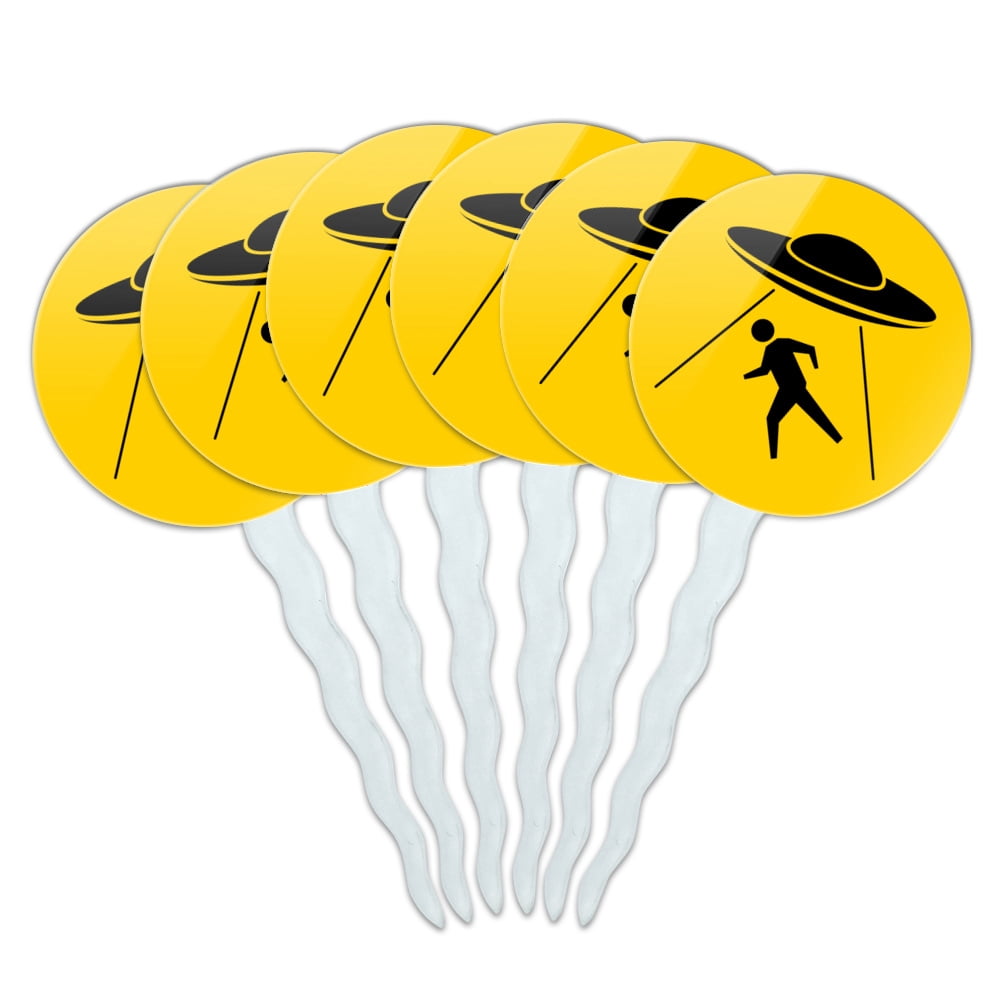Alien Abduction Hazard Warning Sign Cupcake Picks Toppers Decoration ...
