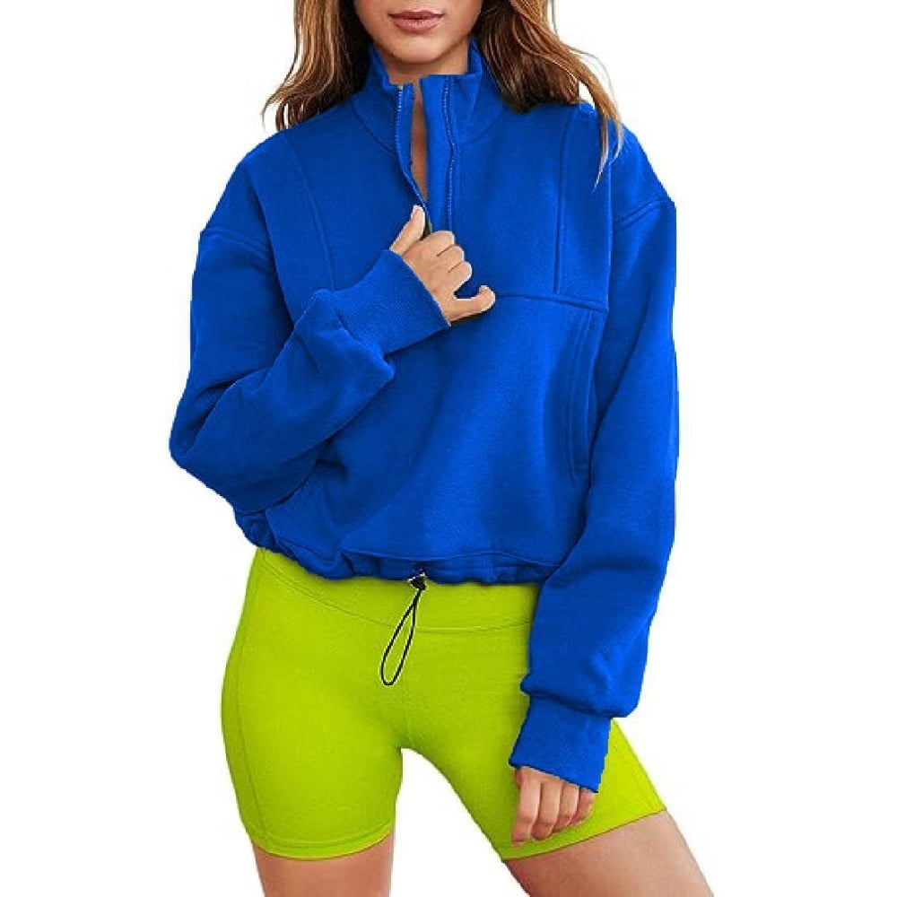 Click here for Generic Women Stand Collar Half Zip Hem Drawstring... prices