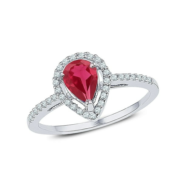 Gem And Harmony - 7/8 Carat (Ctw) Lab Created Ruby Teardrop Ring in 10K ...