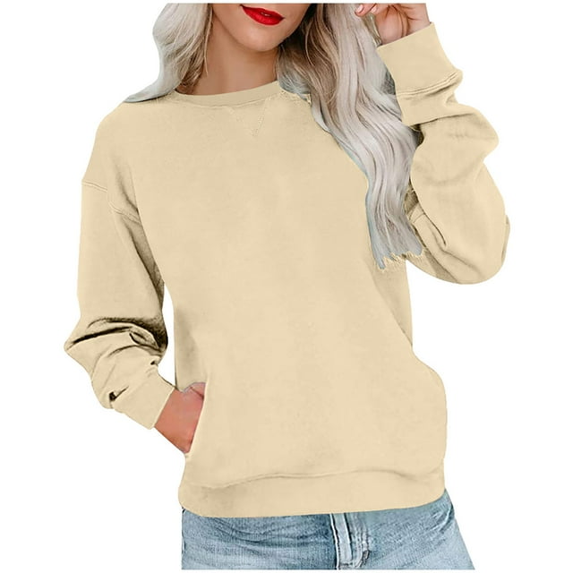 Idoravan Womens Plus Size Long Sleeve Tops Women's Fashion Solid Loose ...