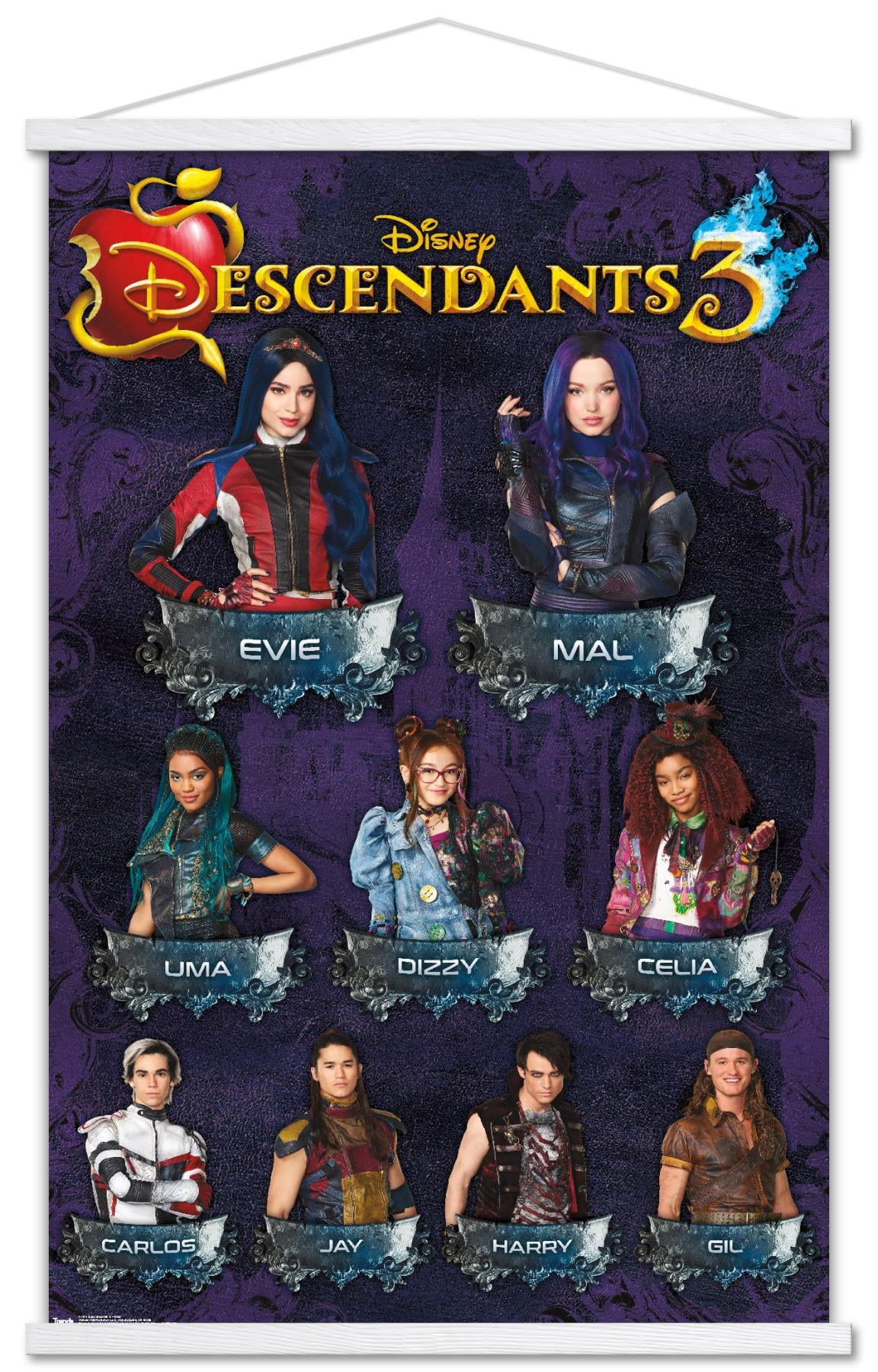Disney Descendants 3 - Grid Wall Poster with Wooden Magnetic Frame, 22. ...