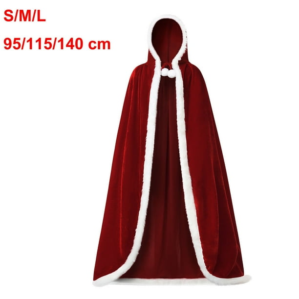 Christmas Costume Mrs Santa Claus Cloak Velvet Red Cape Hooded Fancy ...