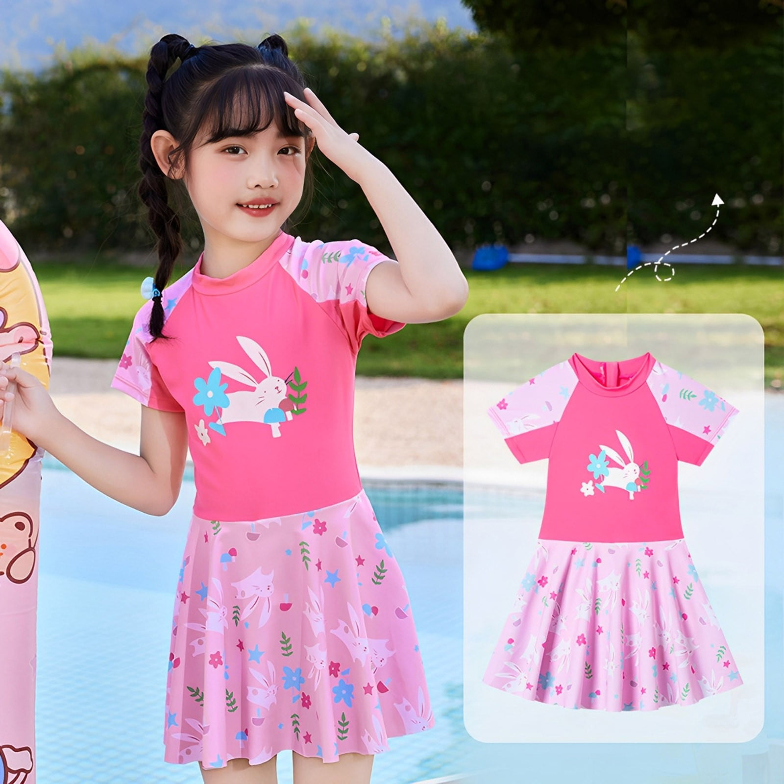 XDZJLR Girls Bathing Suit Child Kids Short Sleeve Crewneck Cute Print ...