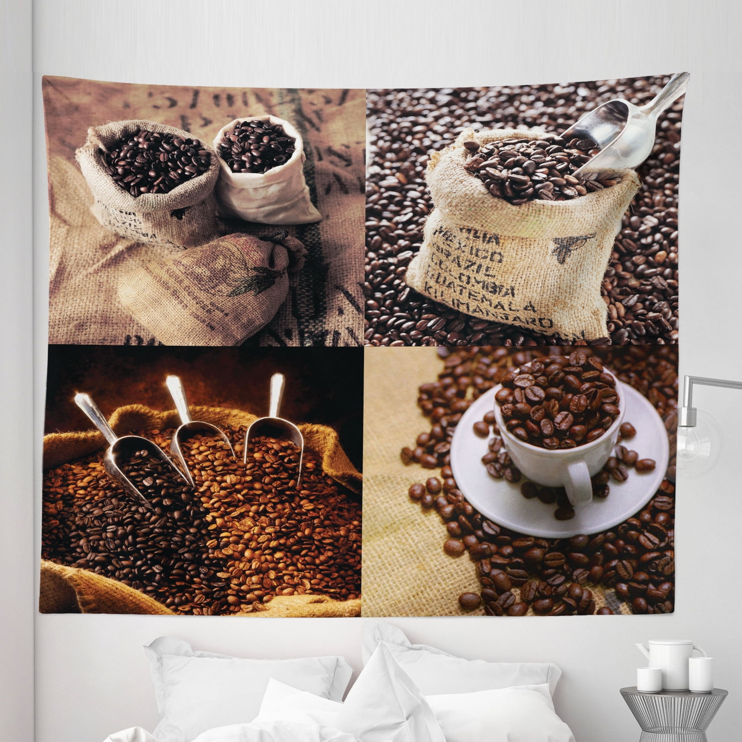 Coffee Tapestry, Rustic Collage of Images Showing Different Kinds of ...