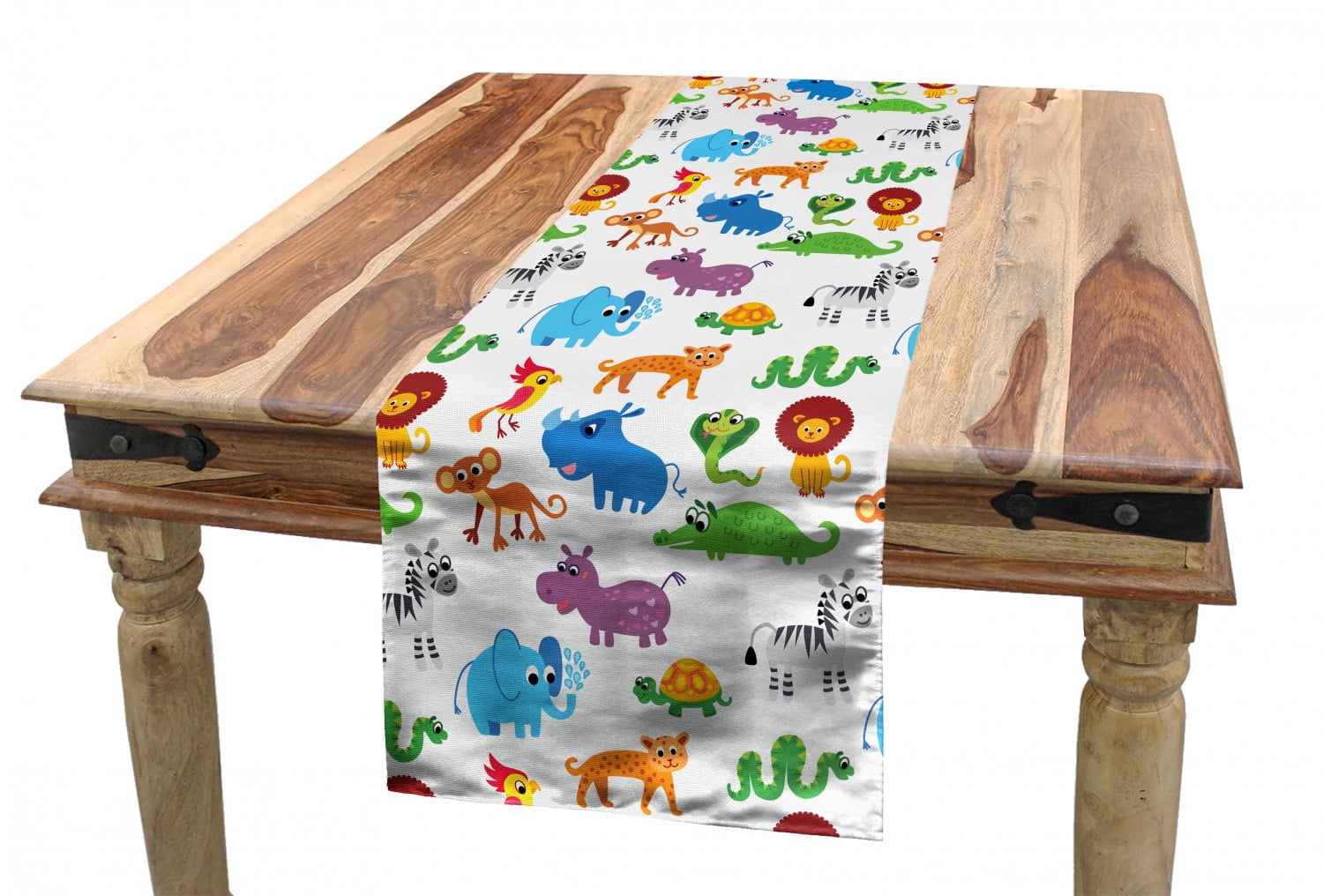 Animal Table Runner, Repetitive Zoo Themed Pattern with Childish Fauna ...