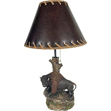 Rustic Western Plains Bison Buffalo Table Lamp on Sloped Rocks by Tree ...