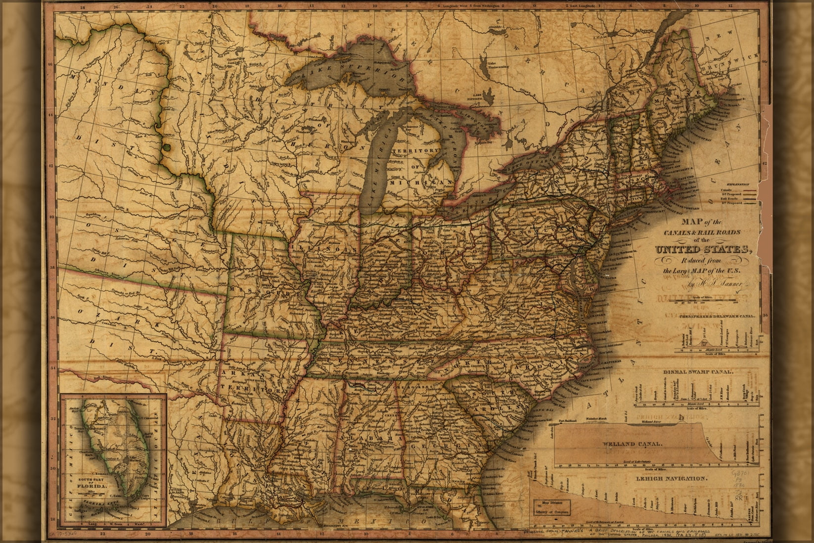 24"x36" Gallery Poster, Map of canals & railroads of United States 1830 ...