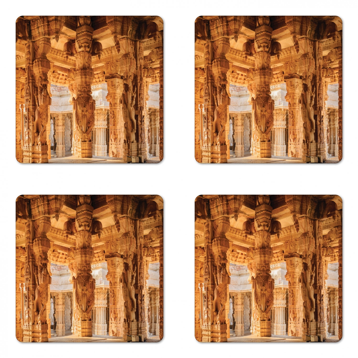Vintage Coaster Set of 4, Historical Columns Architecture Ruins Famous Monument Culture Picture ...