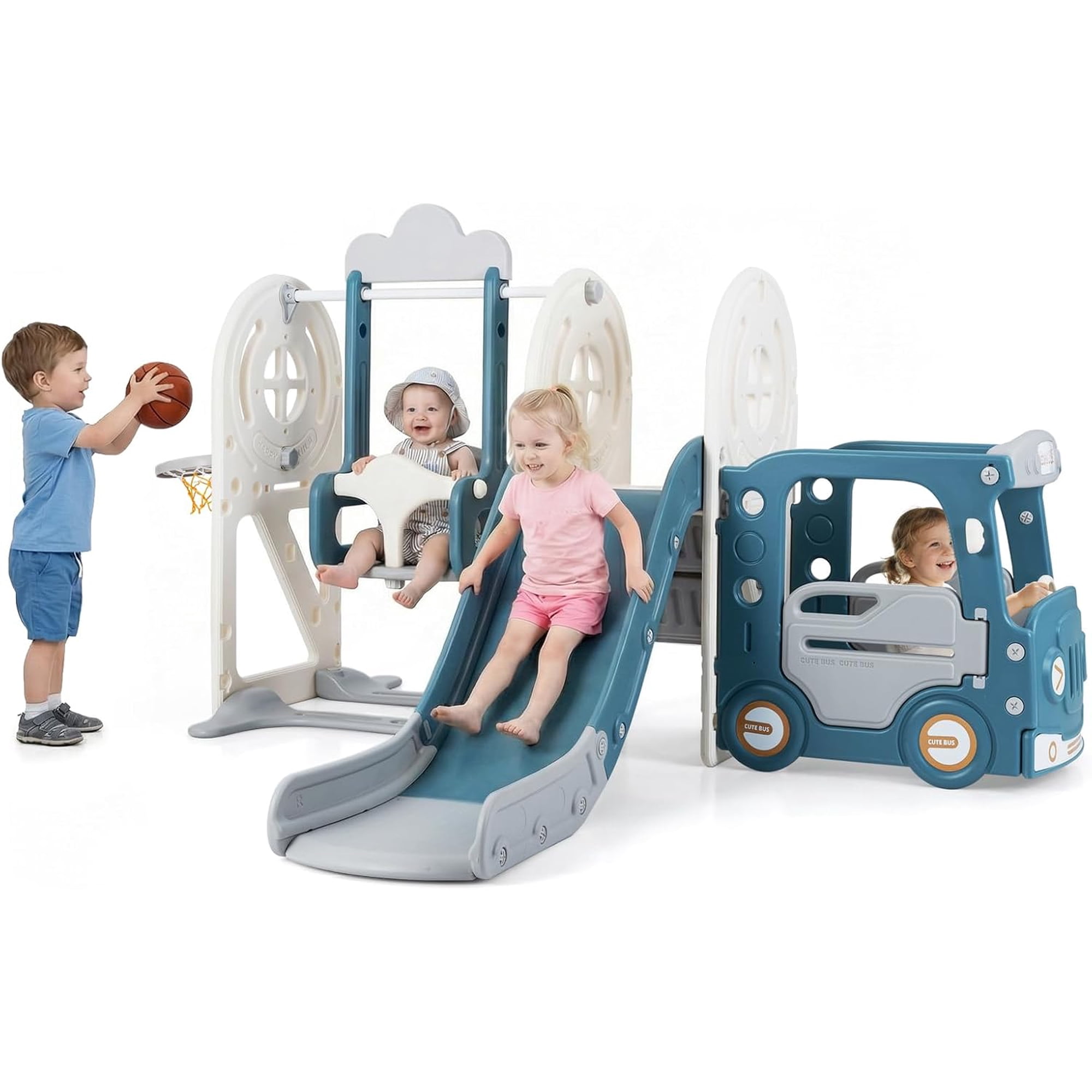 Click here for Olakids Toddler Slide And Swing Set  5 In 1 Bus Th... prices