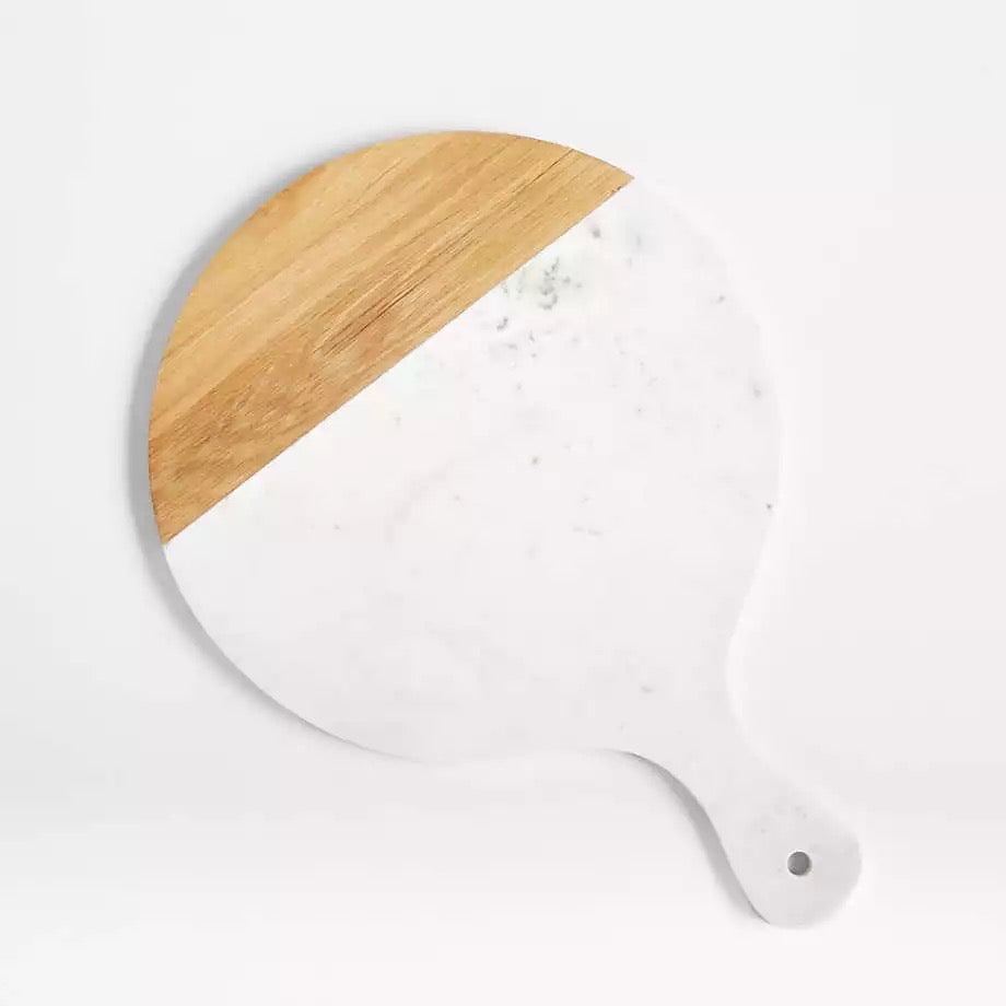 SINT natural wooden and marble chopping board round white - Walmart.com