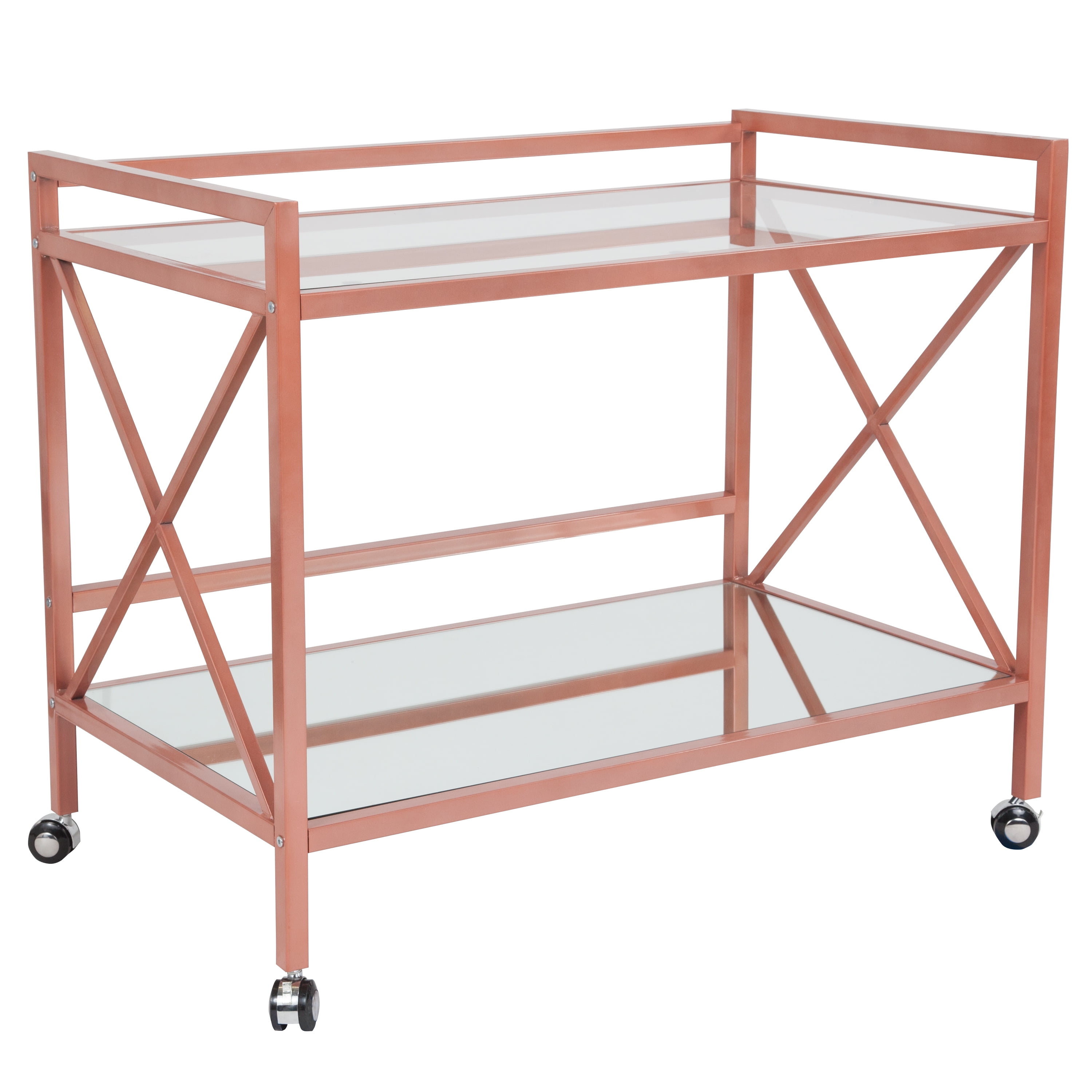 Flash Furniture Glenwood Park Glass Kitchen Serving and Bar Cart with ...