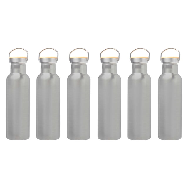 6 Wood Top Stainless Steel Water Bottles Set, 20 oz. - Spill Proof ...