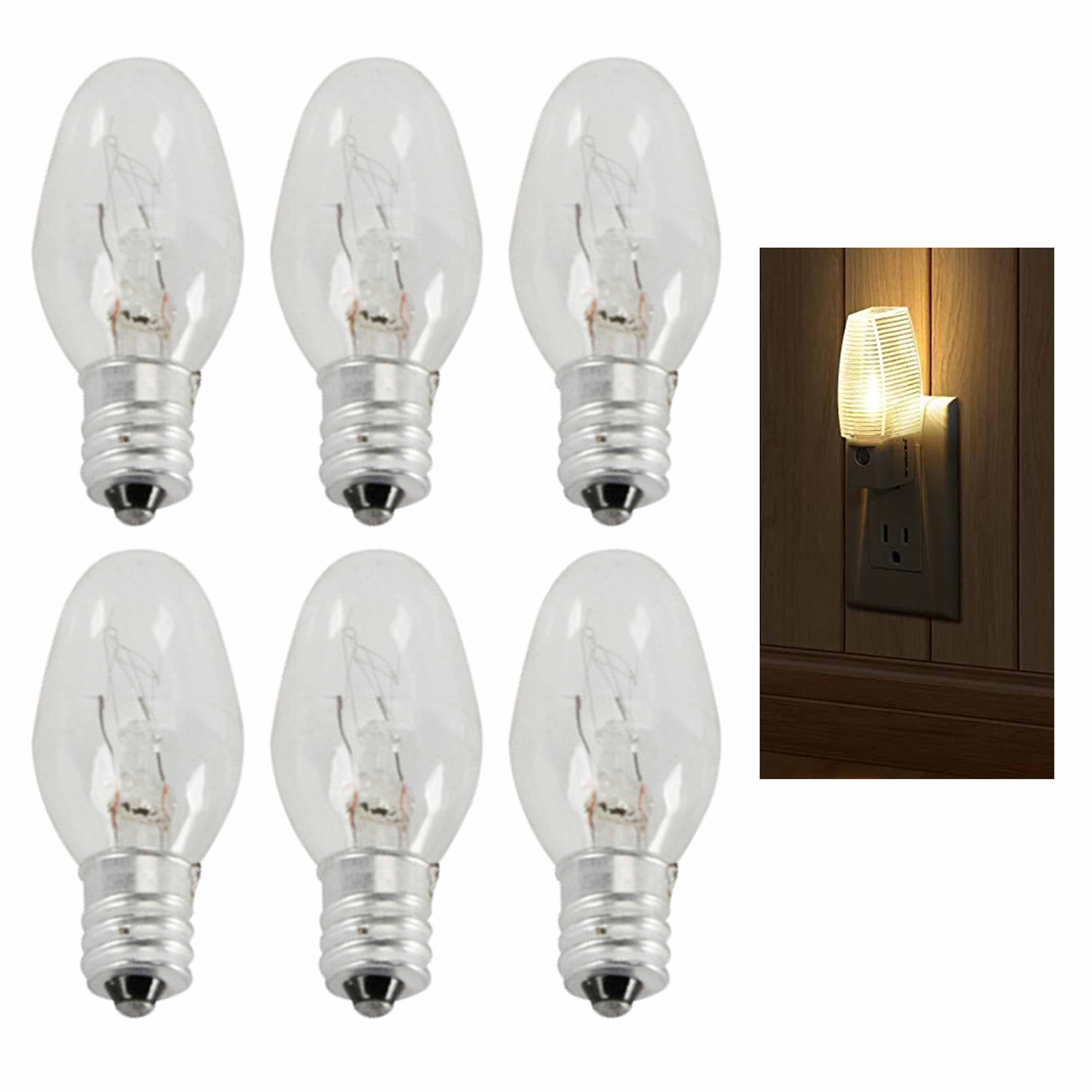 6 Pc Night Light Bulbs 7W 120V Clear Candelabra Chandelier Replacement ...