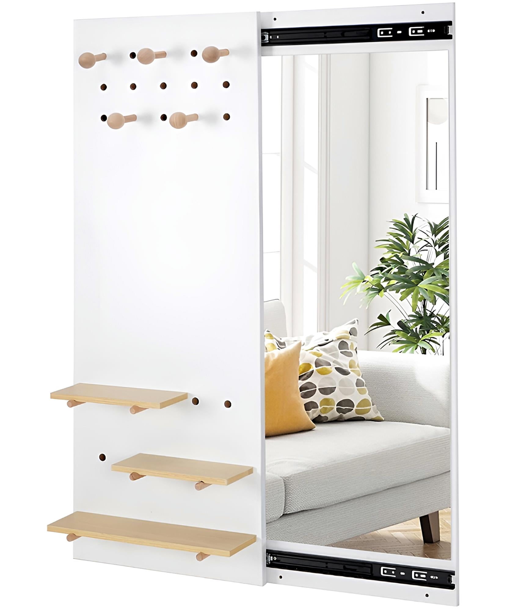 Full Length Mirror, 2 in 1 Hidden Dressing Mirror with Sliding Pegboard ...
