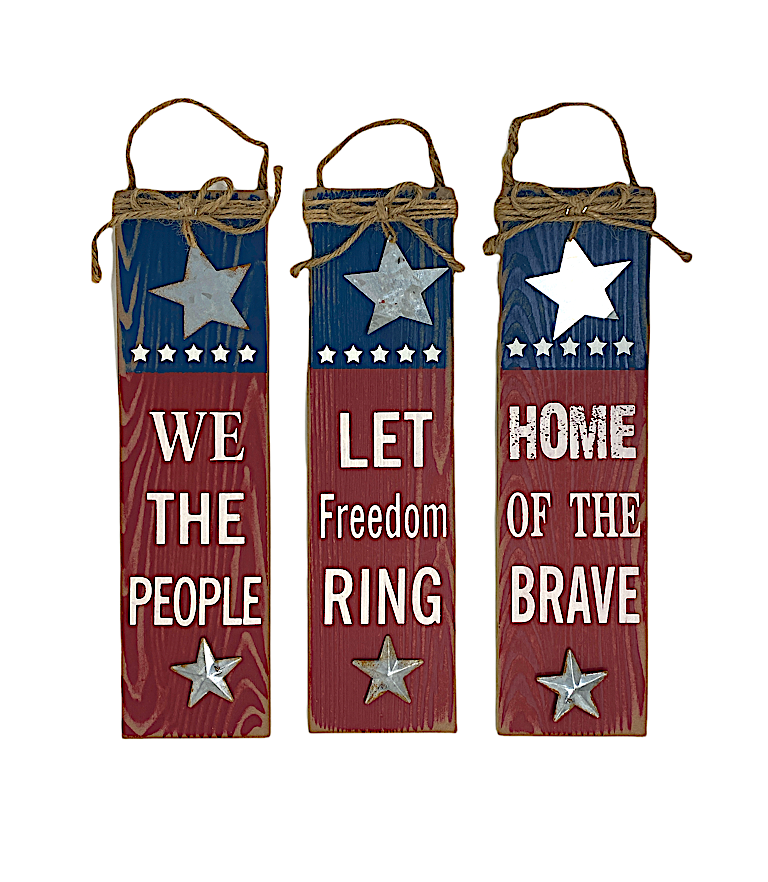 Patriotic Americana Signs Rustic Hanging Wood & Metal Wall Art Decor ...