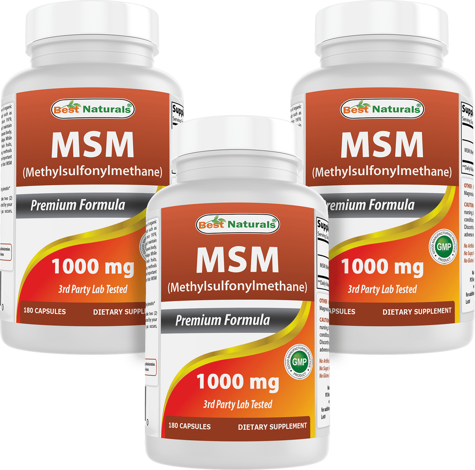 3 Pack Best Naturals MSM 1000 mg 180 Capsules - Walmart.com