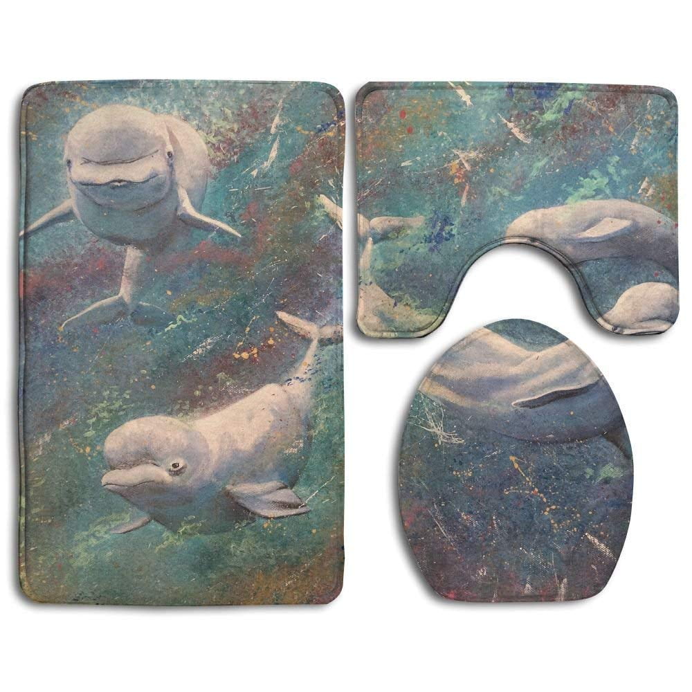 GOHAO Cute Baby Dolphin 3 Piece Bathroom Rugs Set Bath Rug Contour Mat ...