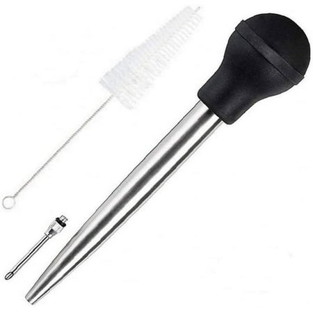 Turkey Baster Set Stainless Steel Black Rubber Brush Syringe Injector ...