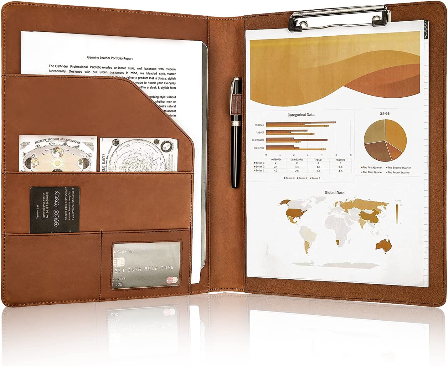 AZXCG Genuine Leather Clipboard Portfolio Folder for US Letter Size/A4 ...