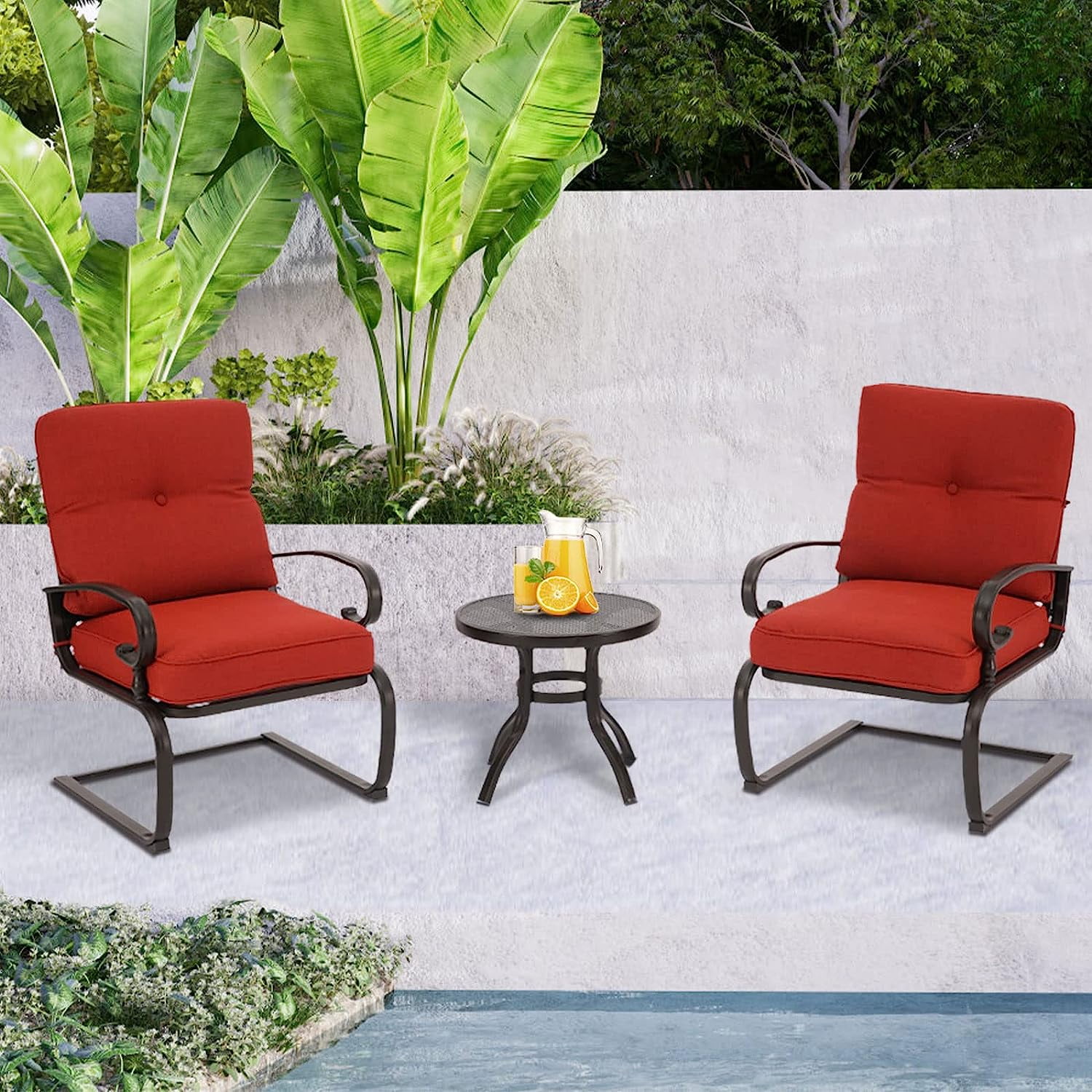 SOLAURA 3-Piece Outdoor Bistro Sets Patio Metal Spring Chairs and ...