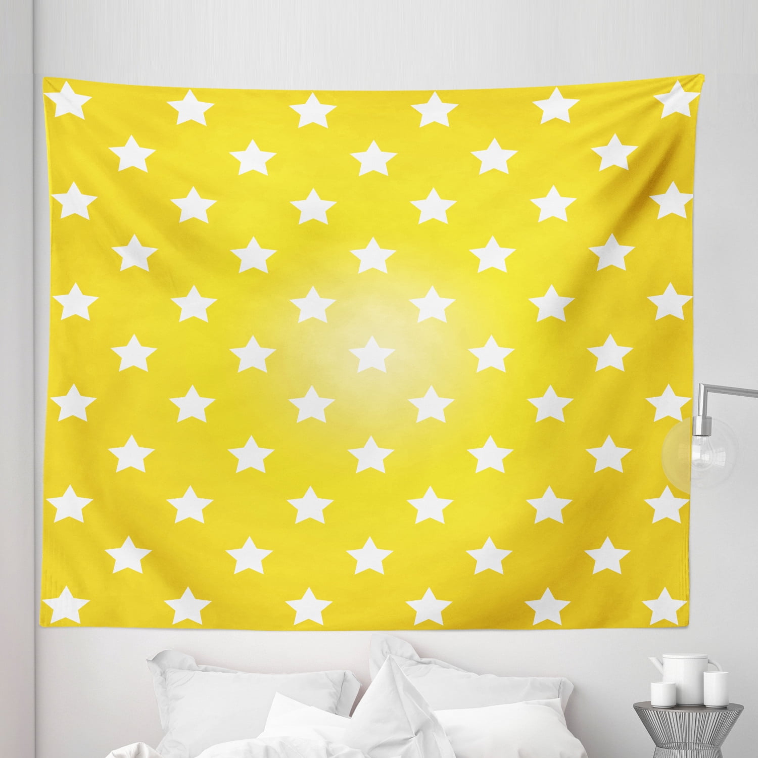 Yellow Tapestry, Bursting Vibrant Hanging Stars Fun Retro with Graphic ...