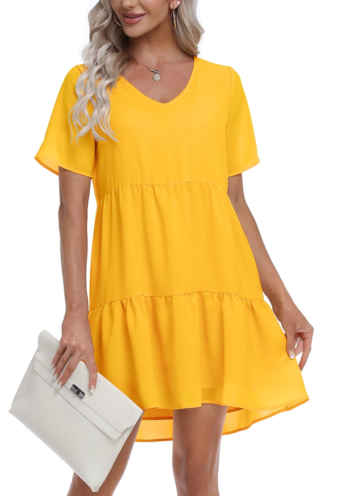 MLANM Women Summer Tunic Dress V Neck Casual Loose Flowy Swing Shift ...