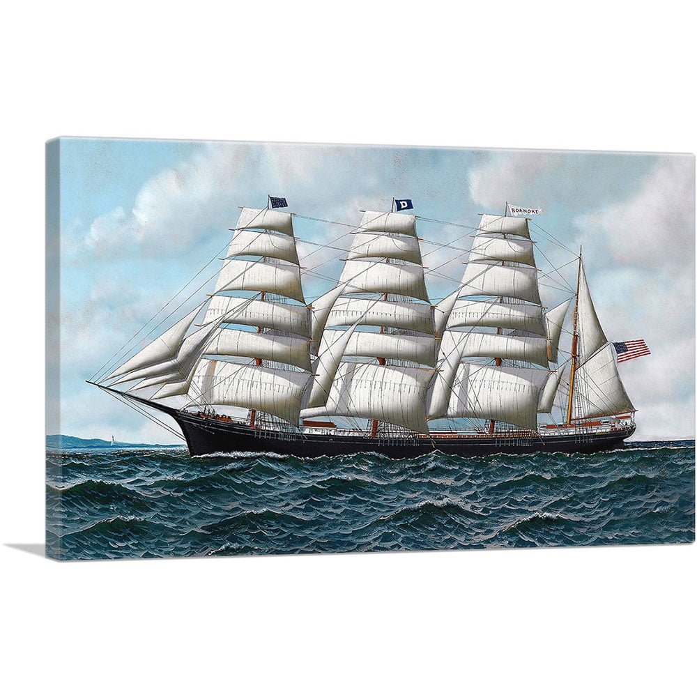 ARTCANVAS The Four Masted Barque Roanoke Under Full Sail Canvas Art ...