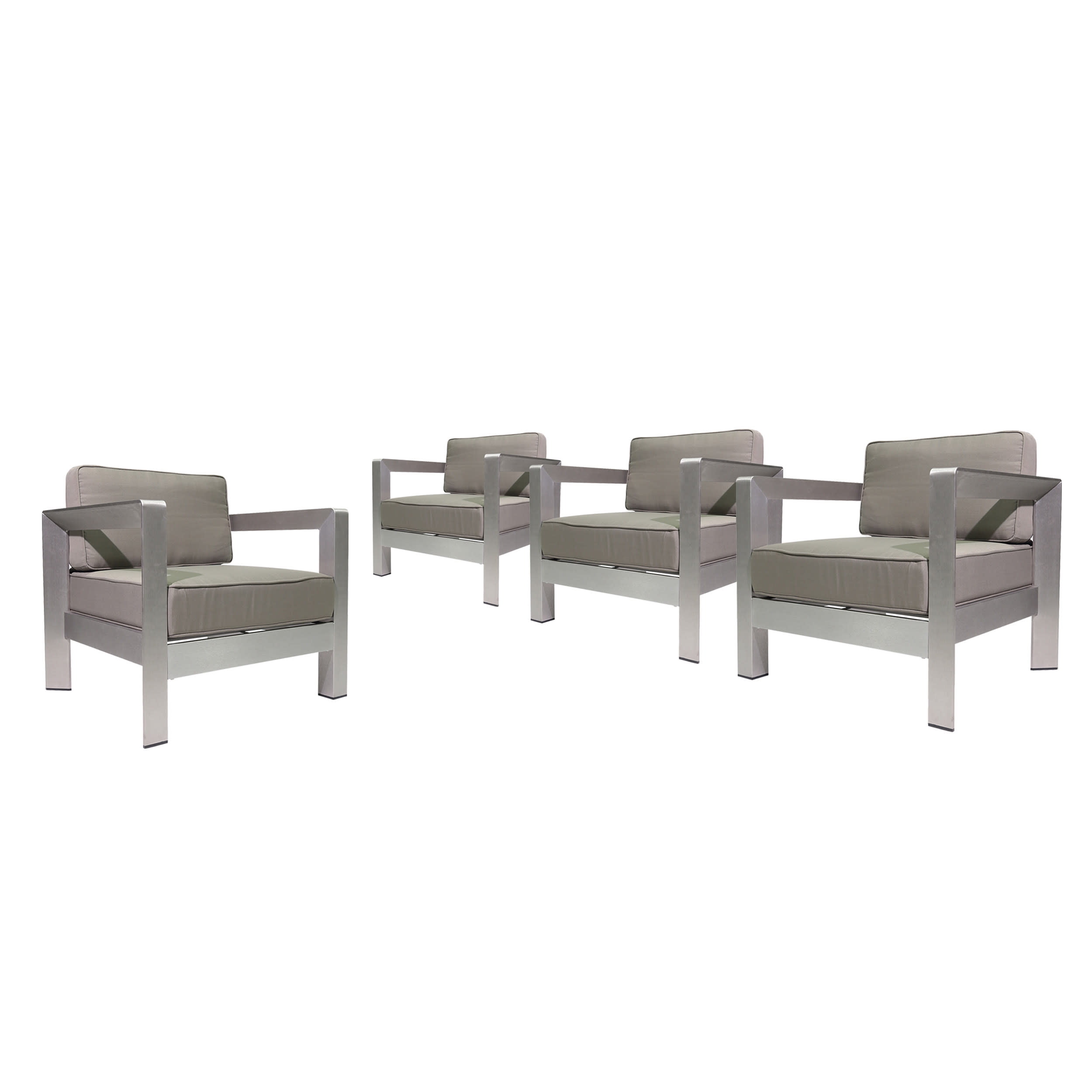 GDF Studio Alec Outdoor Aluminum Club Chairs with Cushions, Set of 4 ...