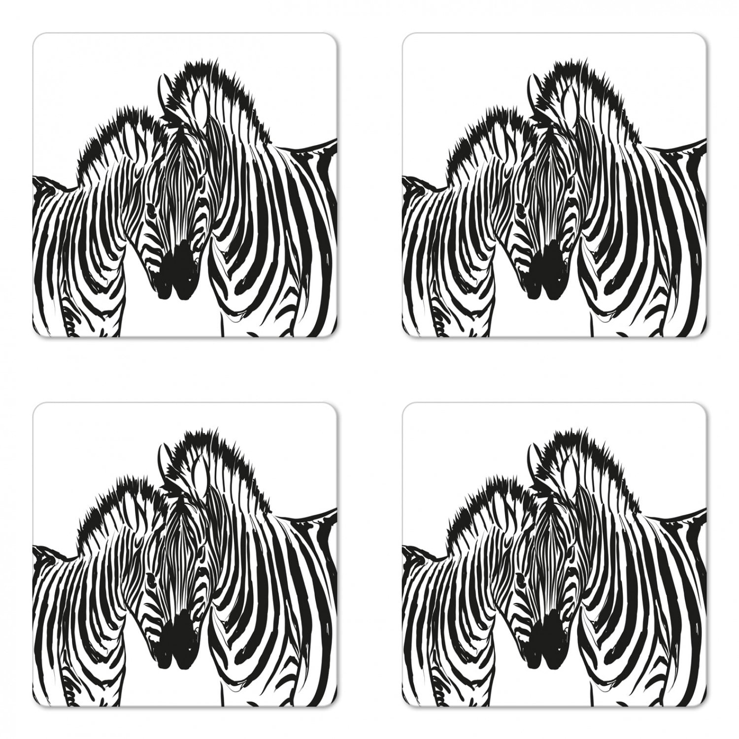 Safari Coaster Set of 4, Monochrome Demonstration of Jungle Animal ...
